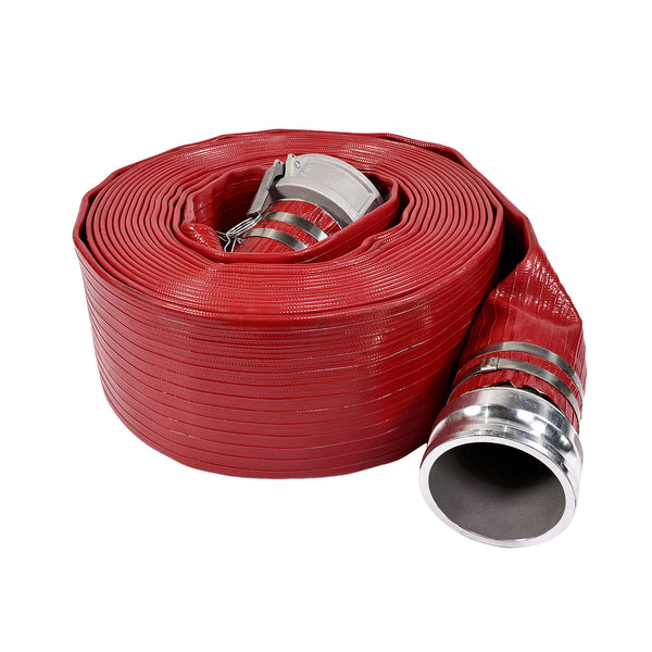 4" X 50' RED PVC LAYFLAT HOSE WITH CAMLOCK+CPF CLAMP – American Hose Gasket